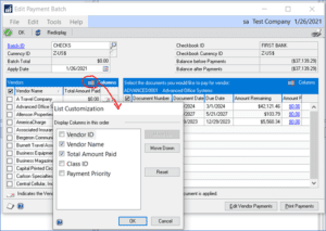 How to Change Columns in the GP Payables Edit Payment Batch window - Dynamics GP Support in PA ...
