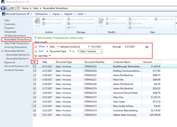How To Mass Print Transactions In Receivables Batches