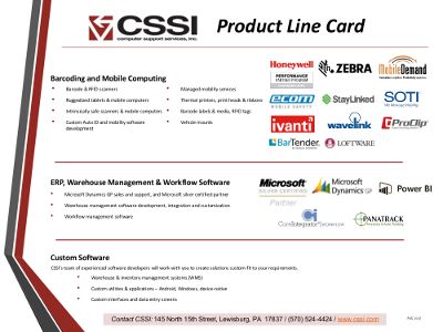 CSSI Product Line Card Update - CSSI Technologies LLC